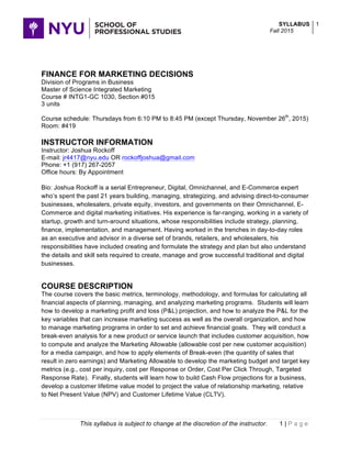 2015.09.03 INTG1-GC-1030, Finance for Marketing Decisions - Rockoff | PDF