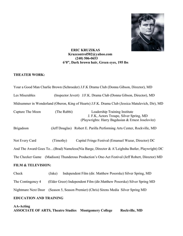ERIC KRUZIKAS Actors Resume | DOC