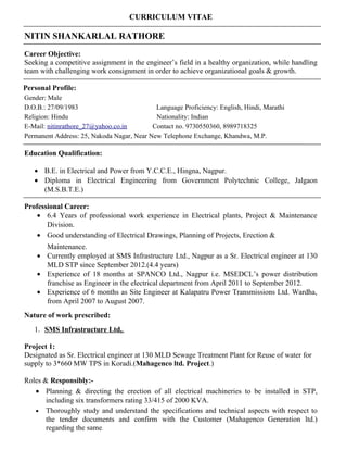 CURRICULUM VITAE-(Electrical Engg.)-1 | PDF