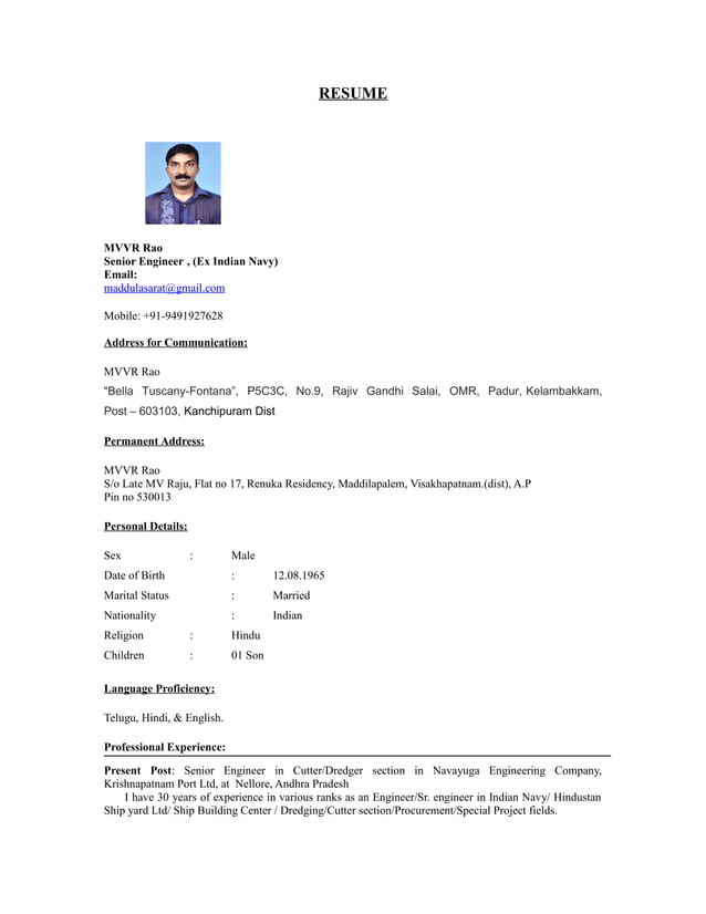 Resume Rao MVVR | PDF