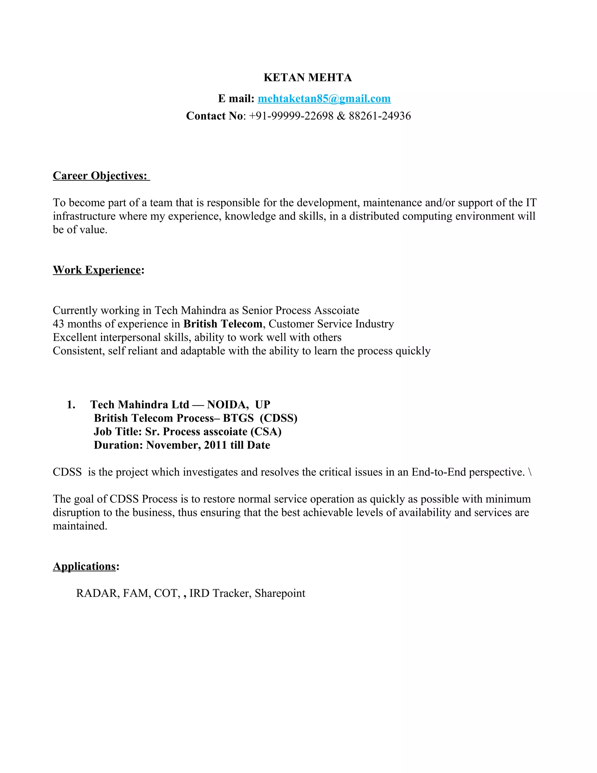 Resume - Ketan Mehta | DOC