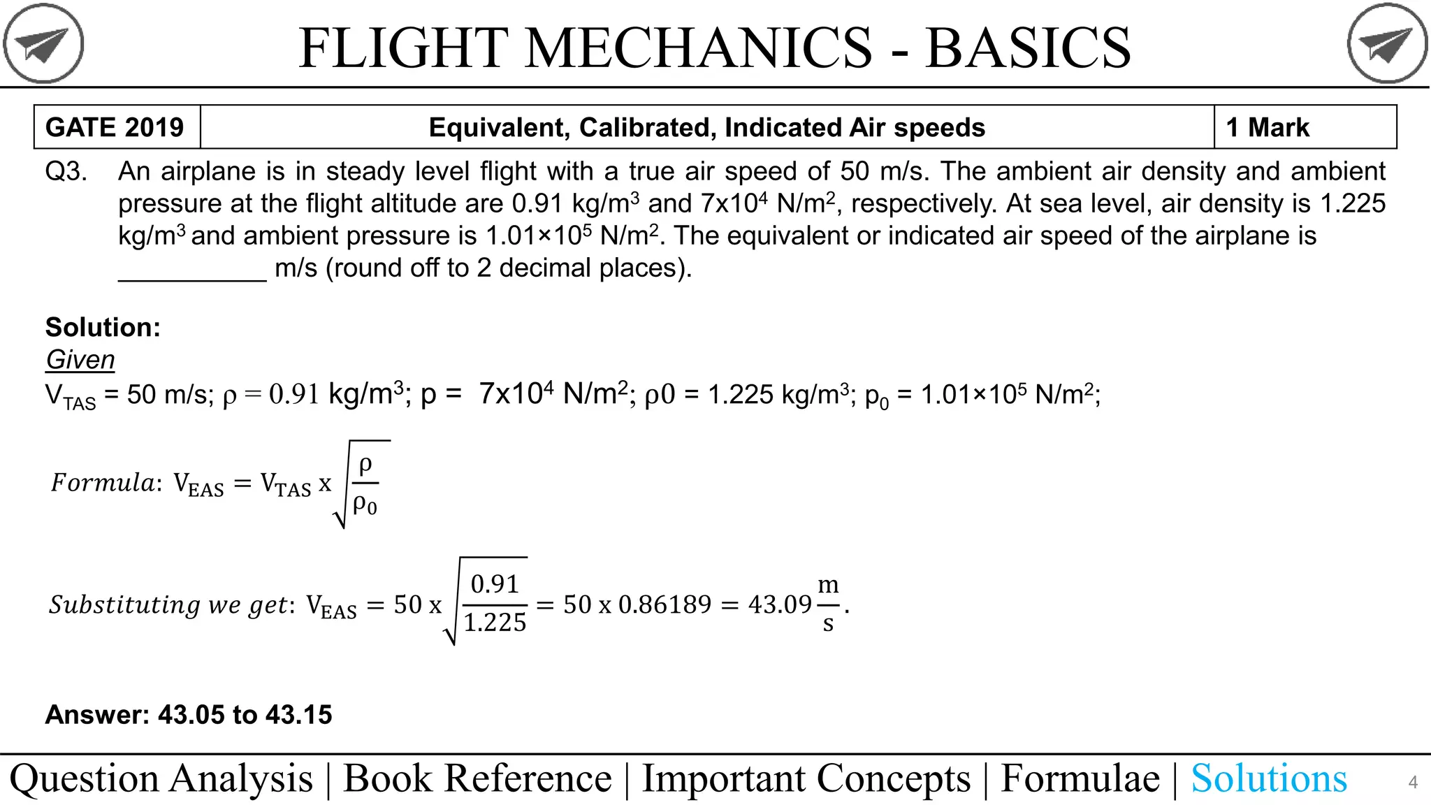 Airspeeds | Q & A | Question Analysis | Flight Mechanics | GATE ...