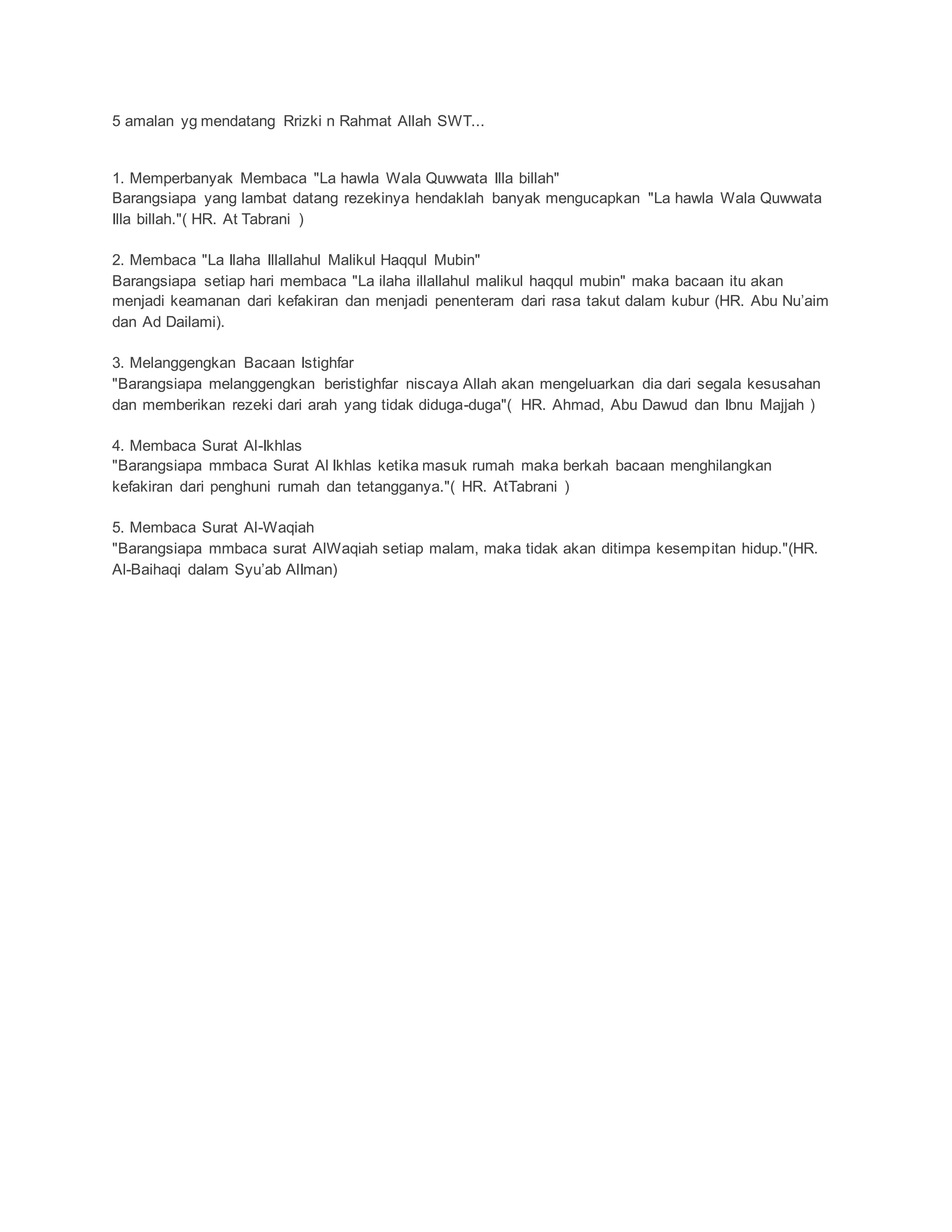 5 amalan yg mendatang rrizki n rahmat allah swt | PDF