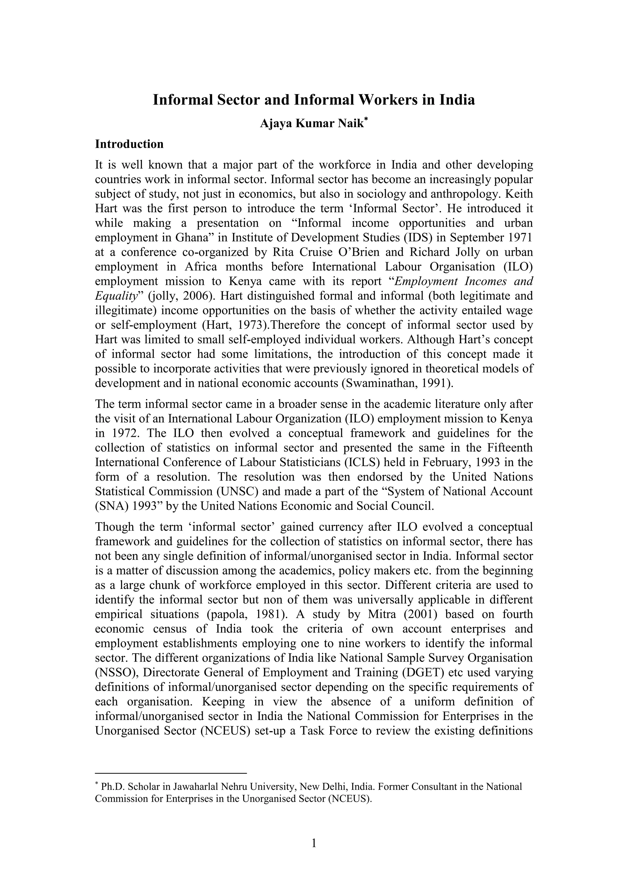 Measuring the Informal Economy in Developing Countries” Kathmandu ...