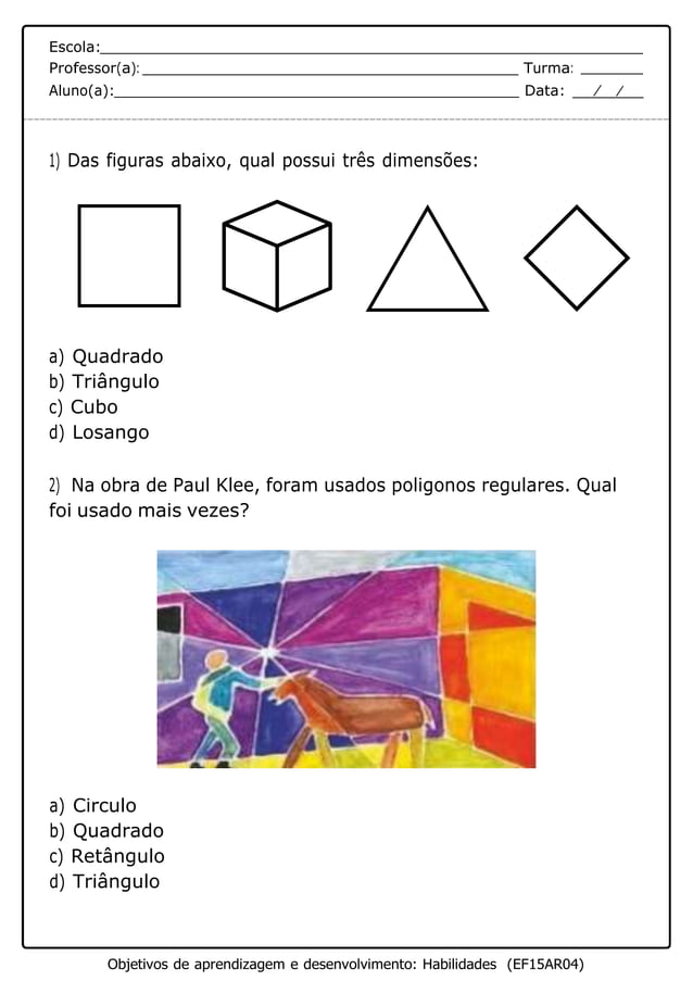 ATIVIDADE DE ARTE PARA O 5º ANO DO Ensino Fundamental | DOCX | Education