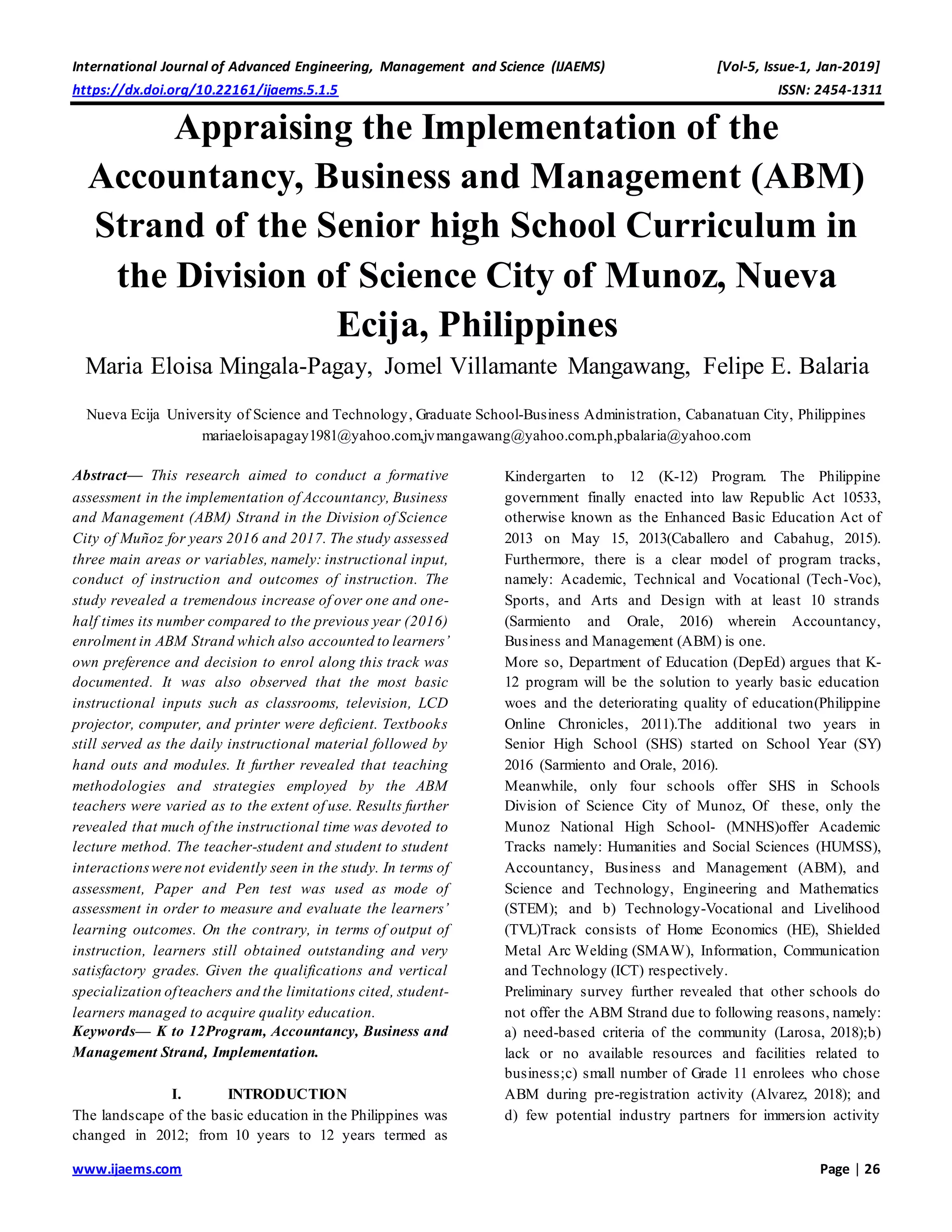 Appraising the Implementation of the Accountancy, Business and ...