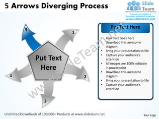 5 arrows diverging concept process chart software power point templates ...