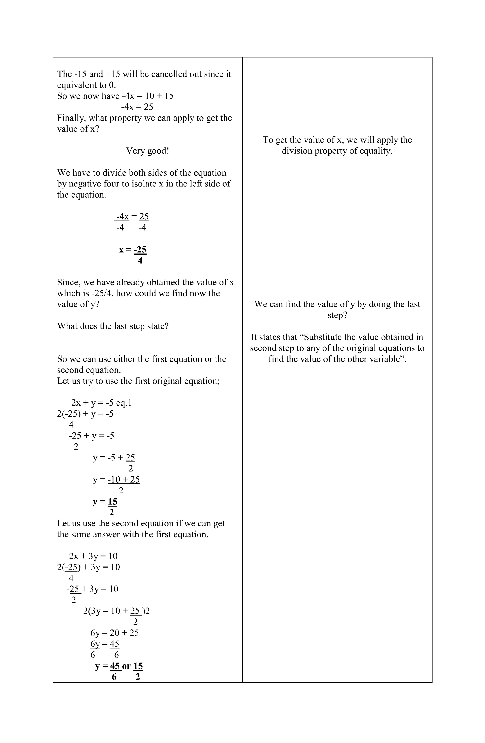 5As Method of Lesson Plan on Ssolving systems of linear equations in two variables by ...