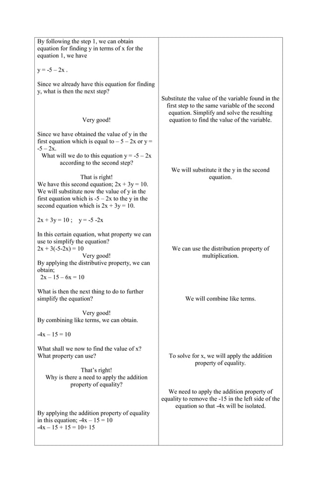 5As Method of Lesson Plan on Ssolving systems of linear equations in ...