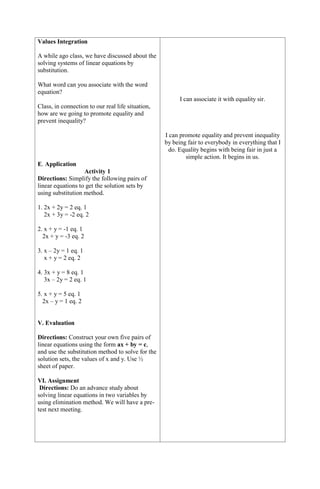 5As Method of Lesson Plan on Ssolving systems of linear equations in ...