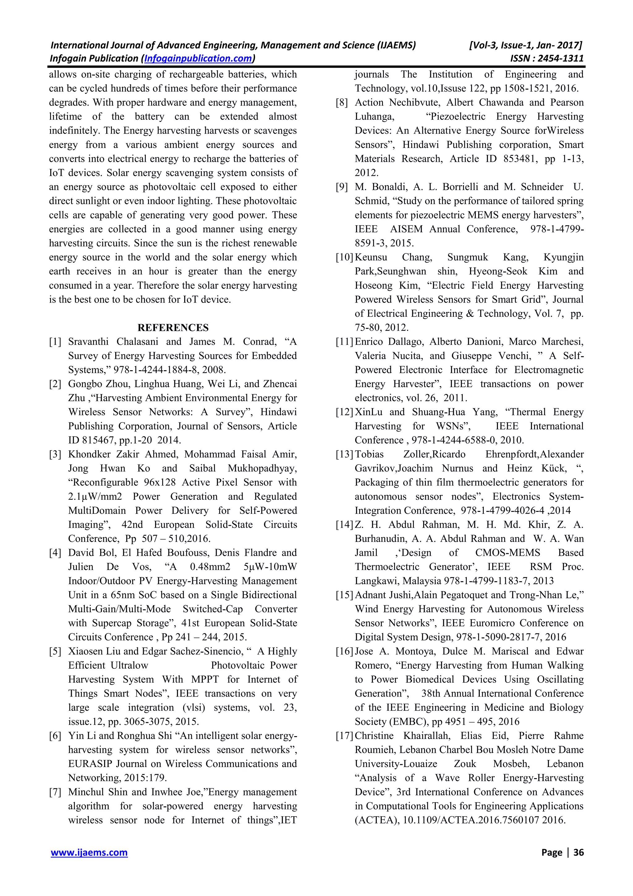 a survey of energy harvesting sources for io t device | PDF