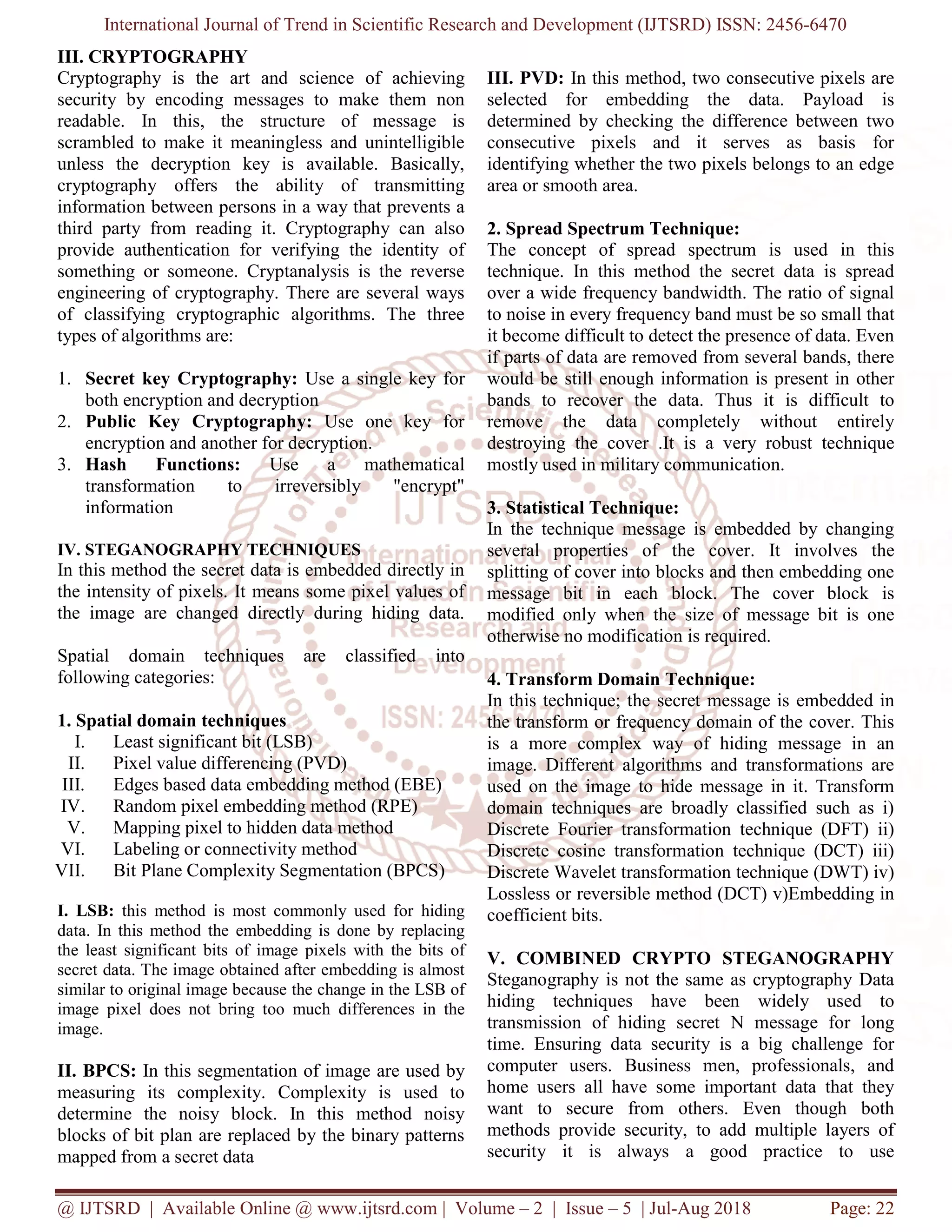 A Survey On Enhancement Of Text Security Using Steganography And Cryptographic Techniques Pdf