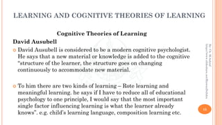 LEARNING AND COGNITIVE THEORIES OF LEARNING | PDF