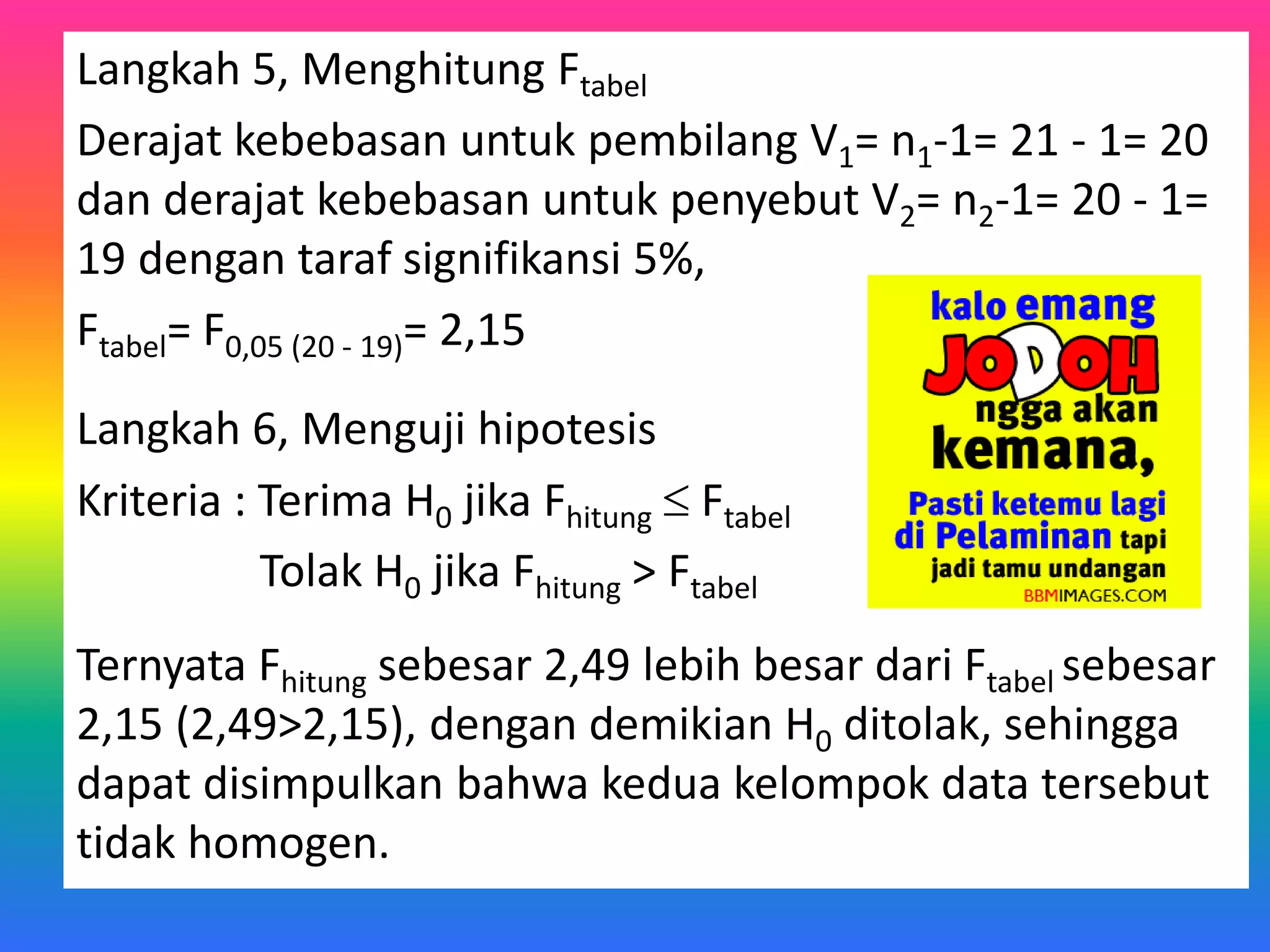 uji homogenitas varians | PPTX