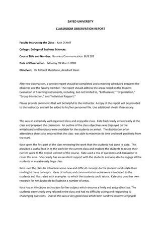 Classroom Observ. 2009 | PDF