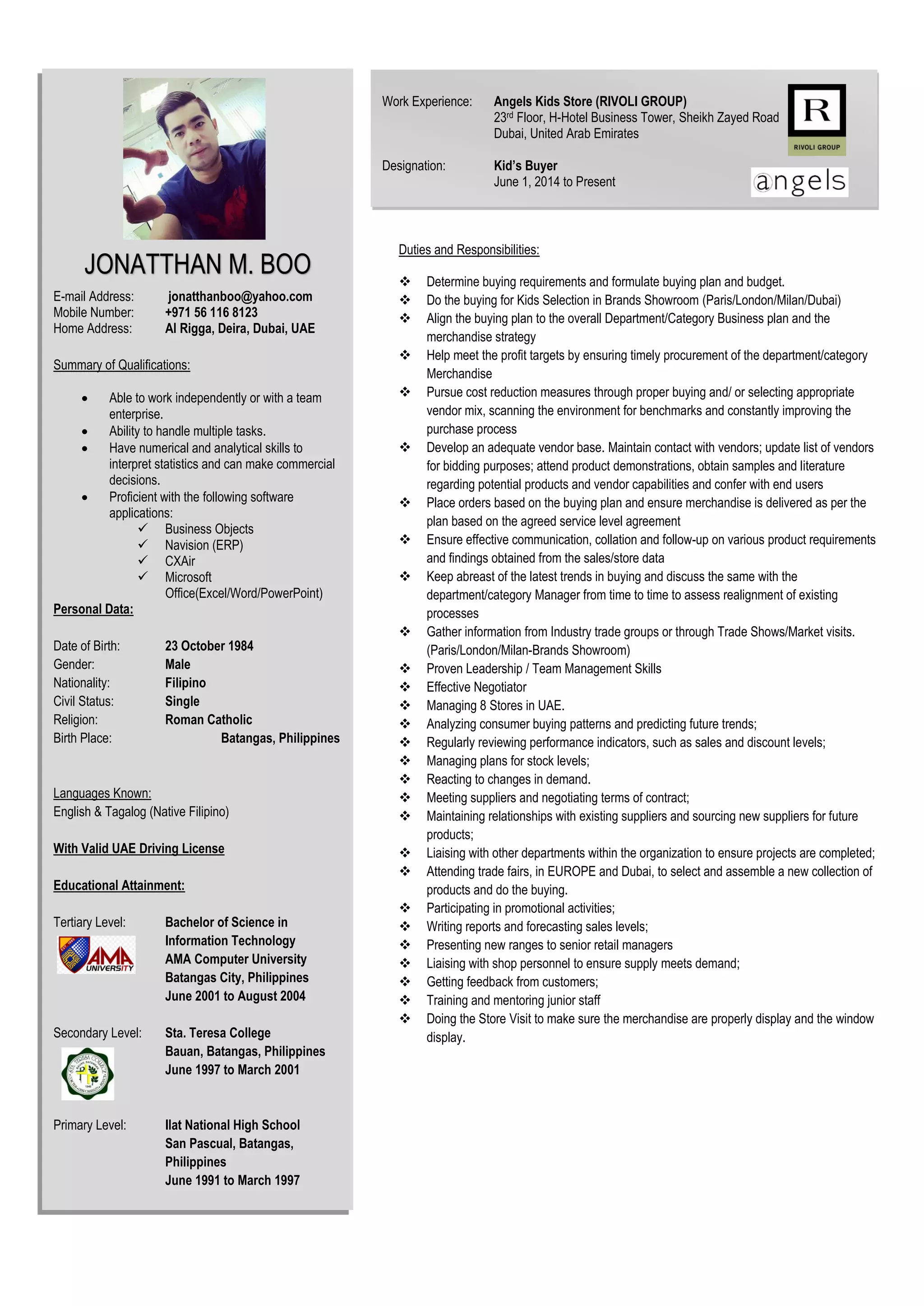 Jonatthan M Boo_Curriculum Vitae | PDF | Logistics | Business