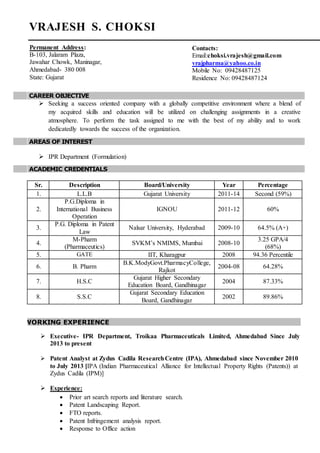 Vrajesh Choksi resume IPR | DOCX