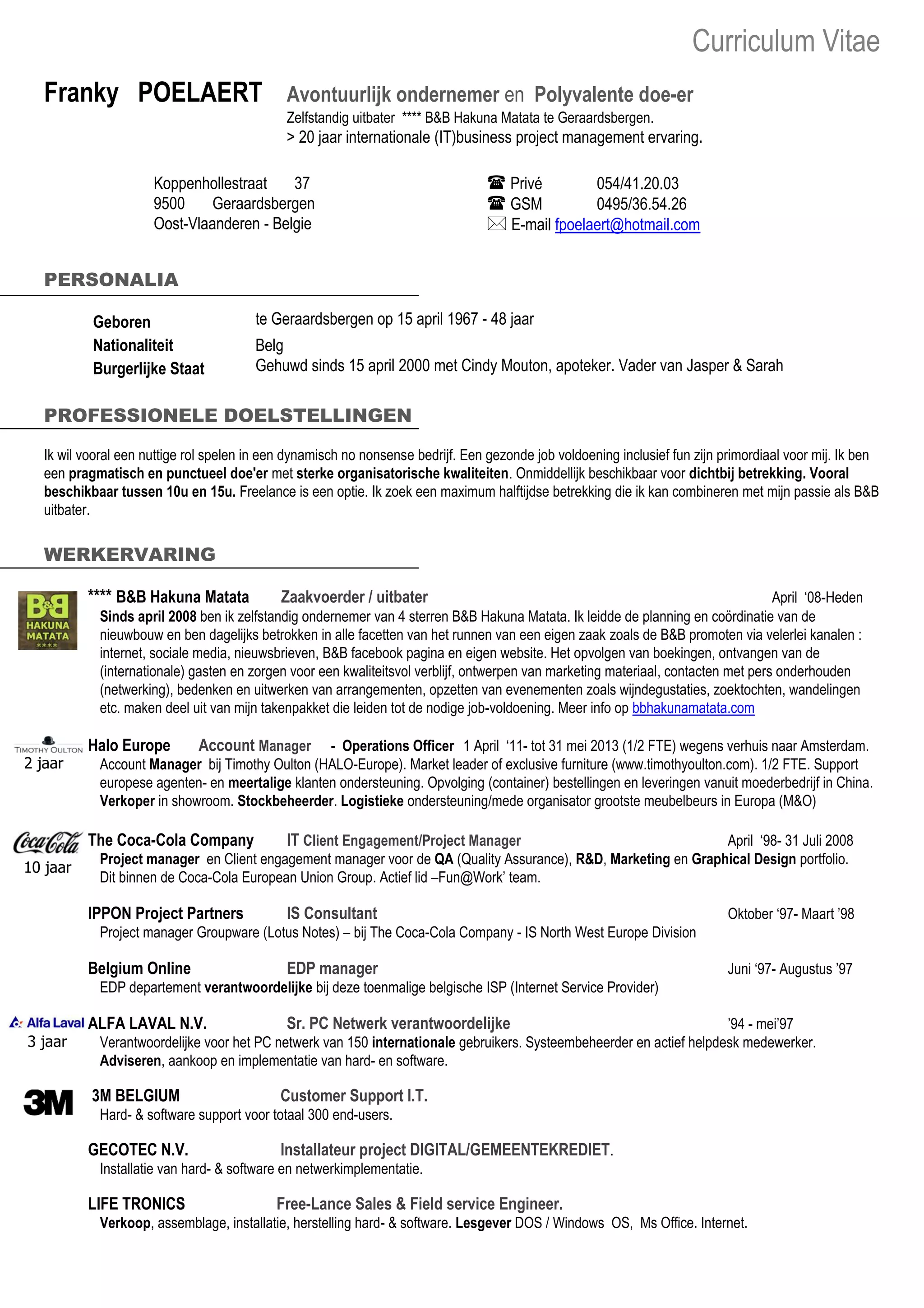 CV_Franky_Poelaert_2016_NL | PDF | Technology & Computing