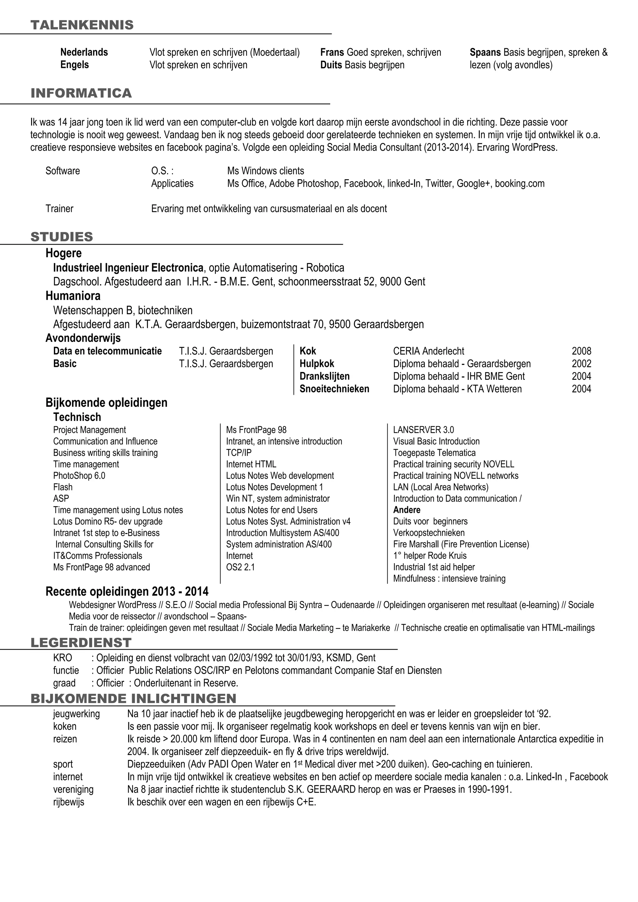 CV_Franky_Poelaert_2016_NL | PDF | Technology & Computing