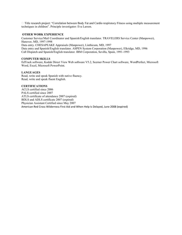 EVA LARSON CV 2015 | PDF
