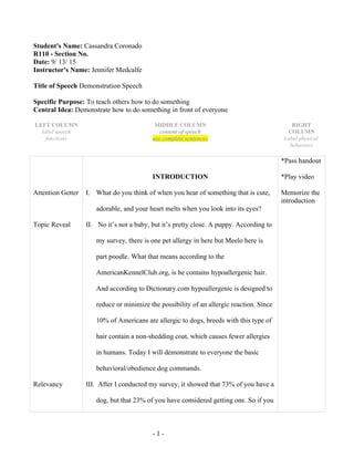 Demonstration Speech Outline | PDF