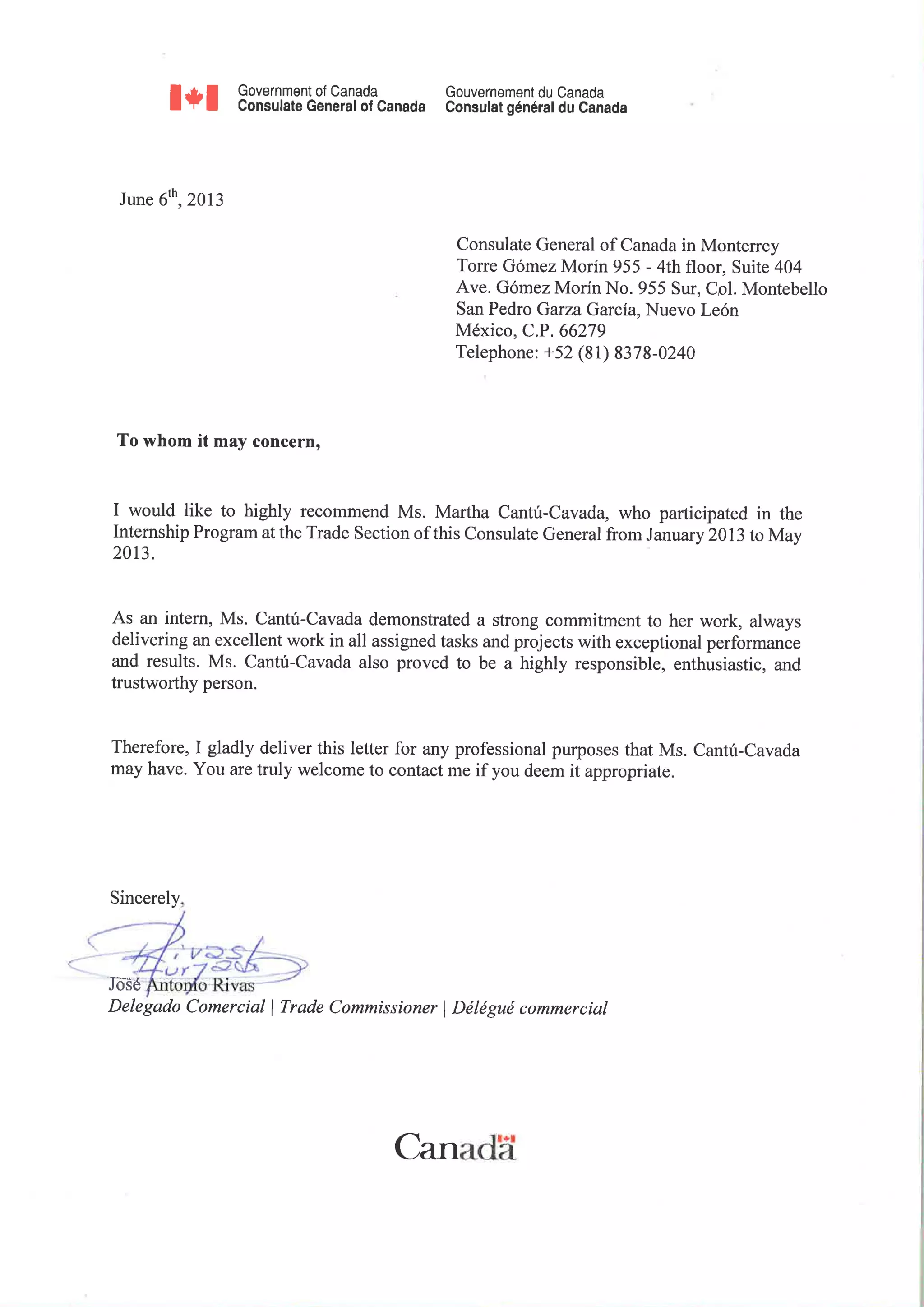 Consulate General of Canada_Letter of recommendation | PDF