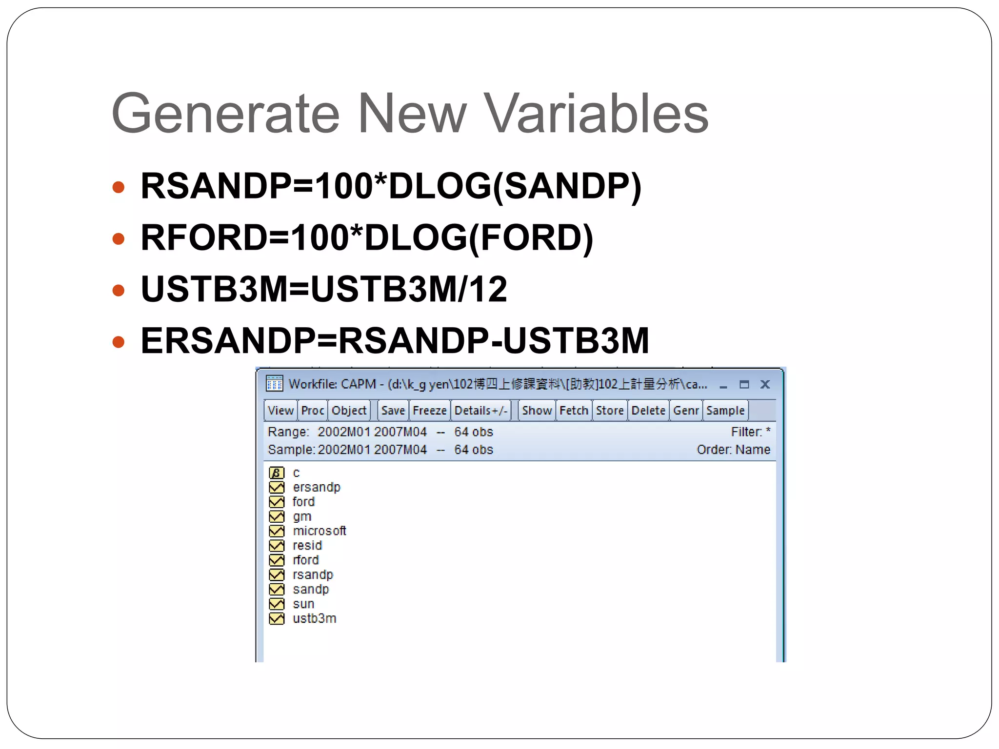 Practical Examples using Eviews.ppt