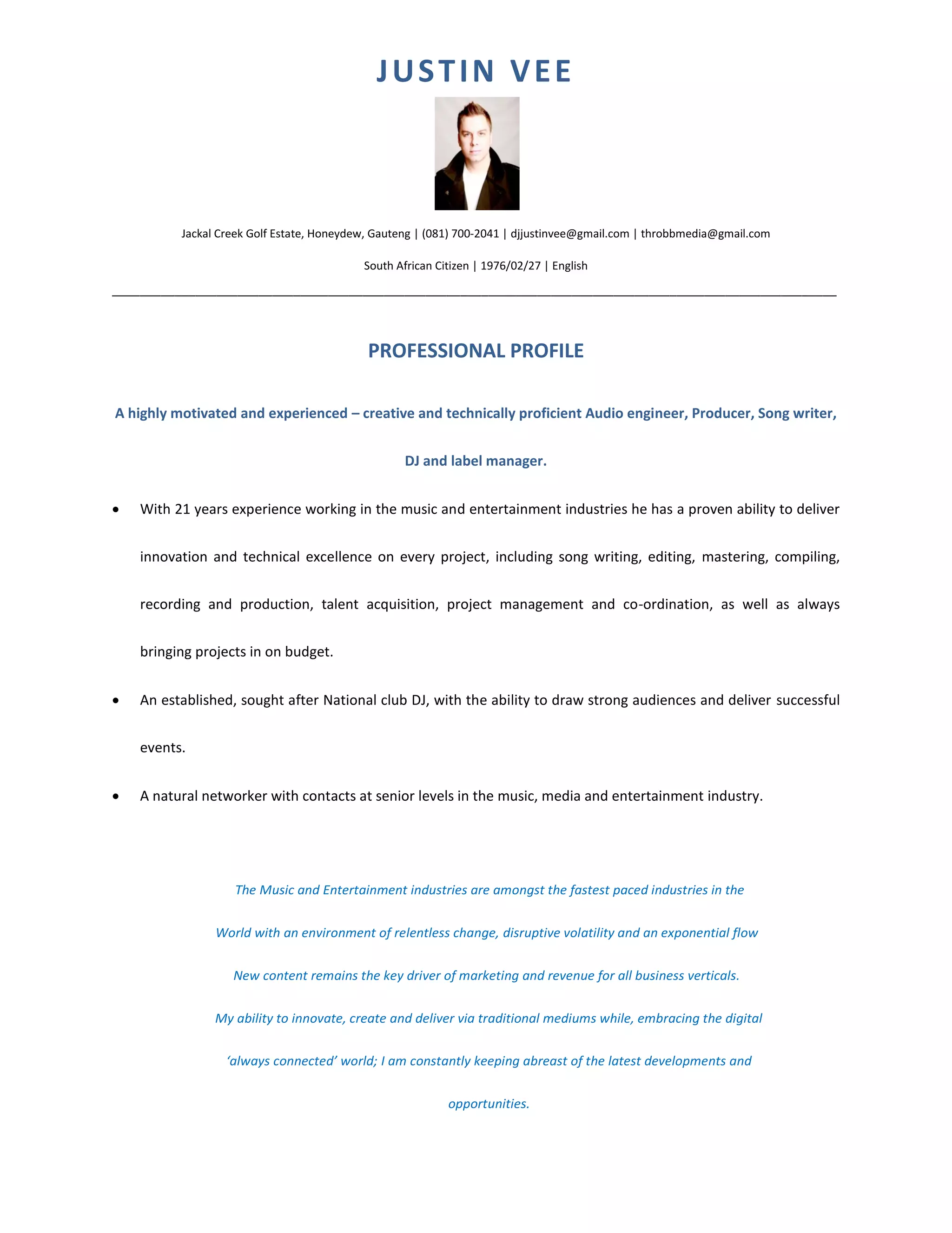 Justin Vee Resume | PDF