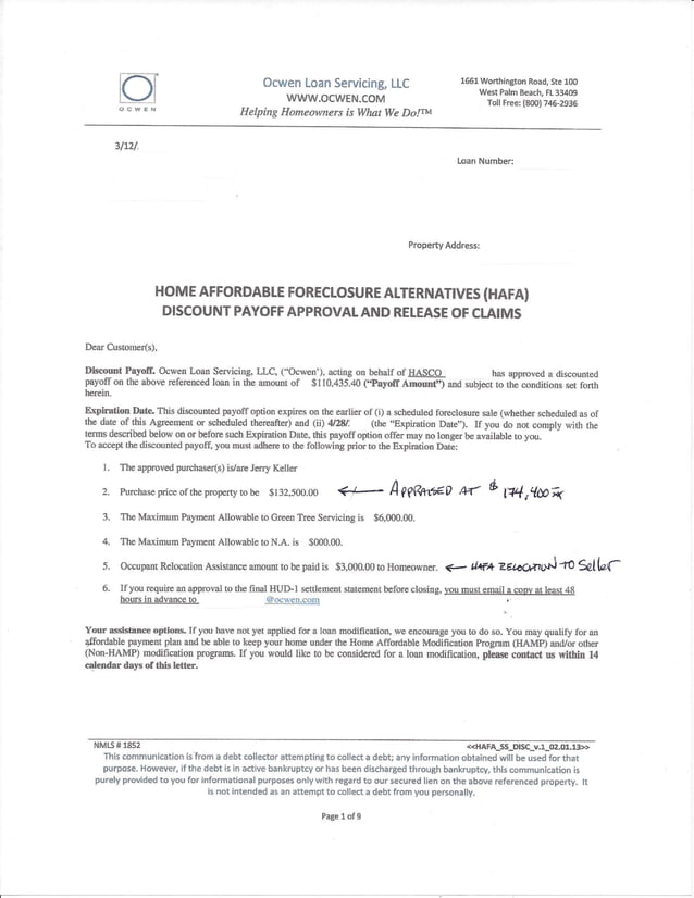 Ocwen Short Sale Approval Letter | PDF