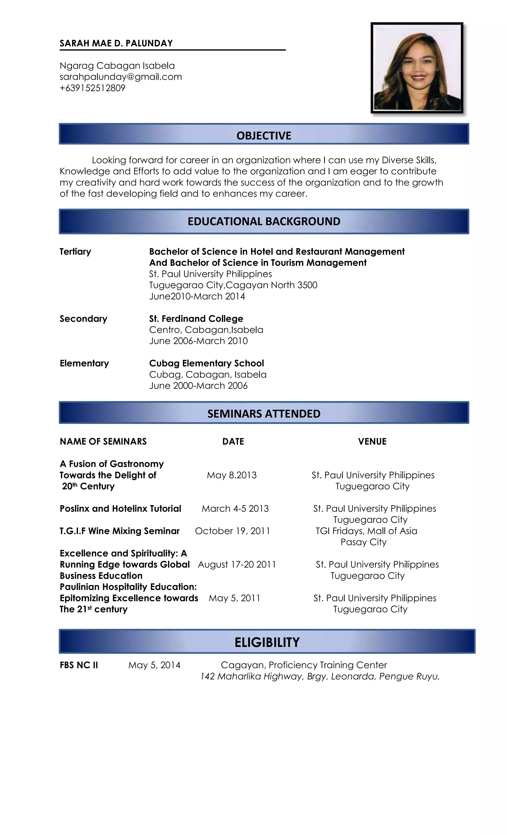 sarah mae palunday | PDF | Hospitality Industry | Industries