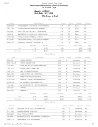 Unofficial Transcript | PDF