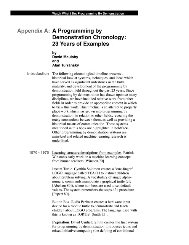Programming by Demonstration Appendix Chronology | PDF