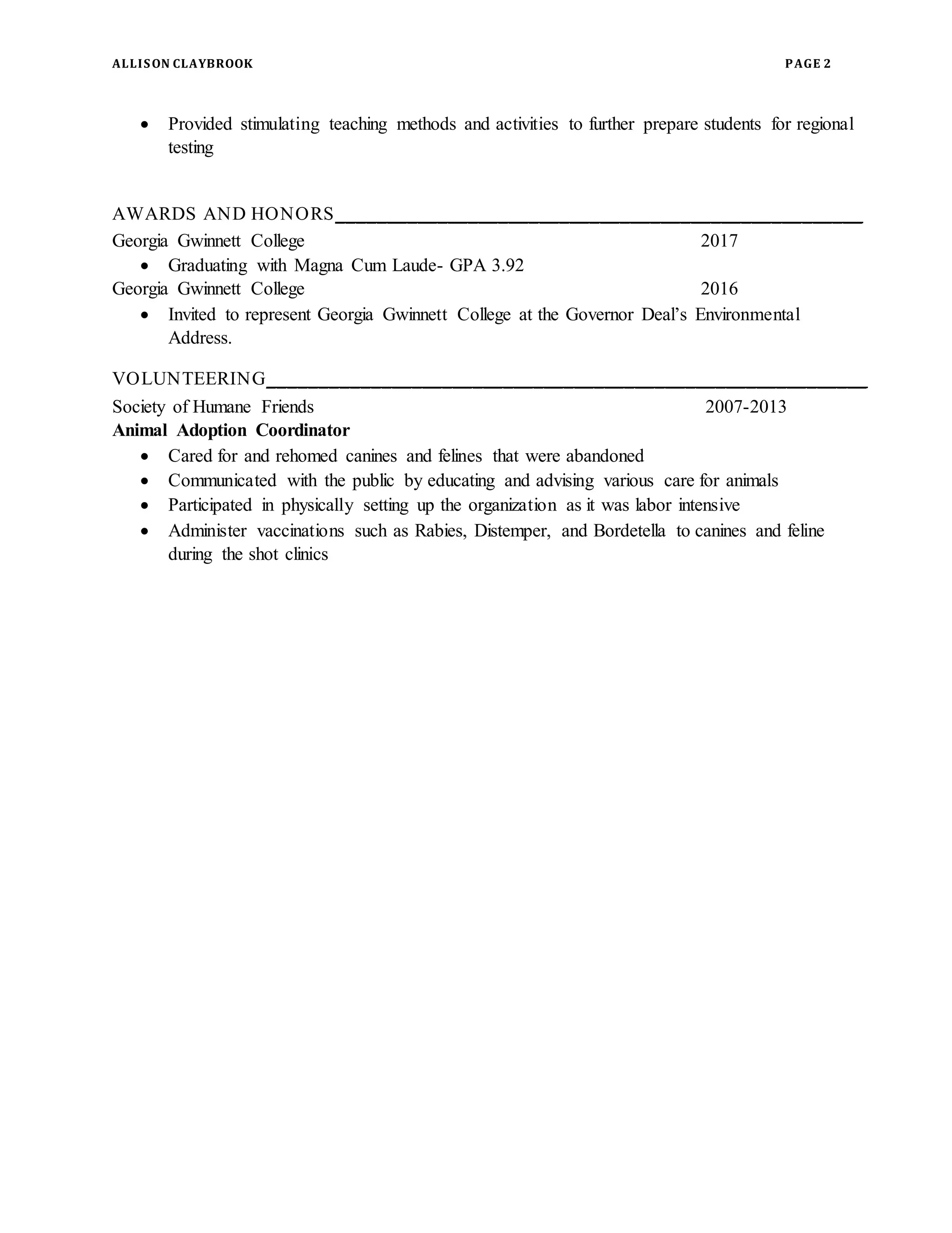 Allison Claybrook-Curriculum Vitae | DOCX