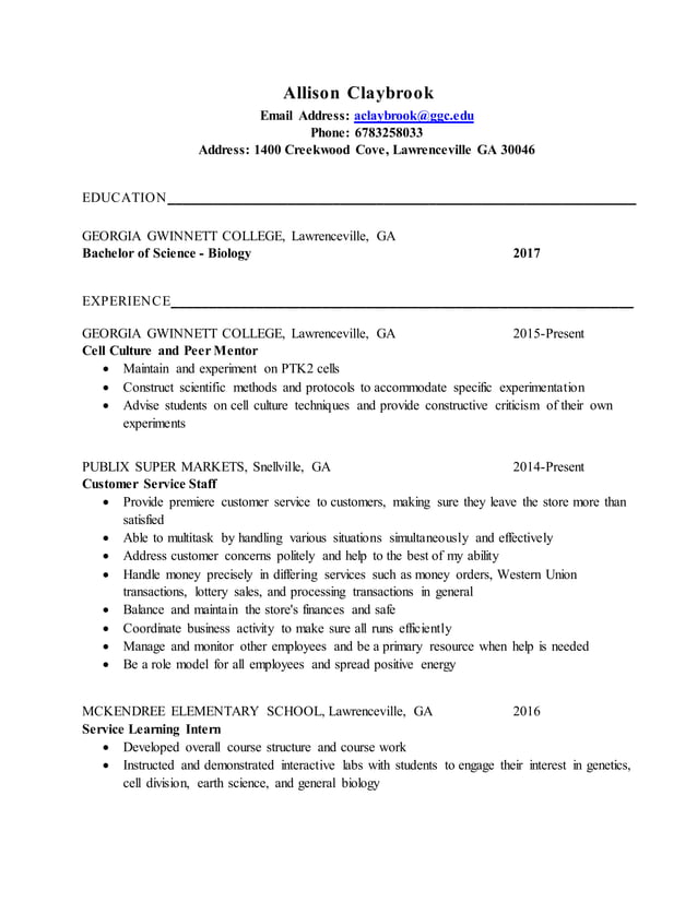 Allison Claybrook-Curriculum Vitae | PDF