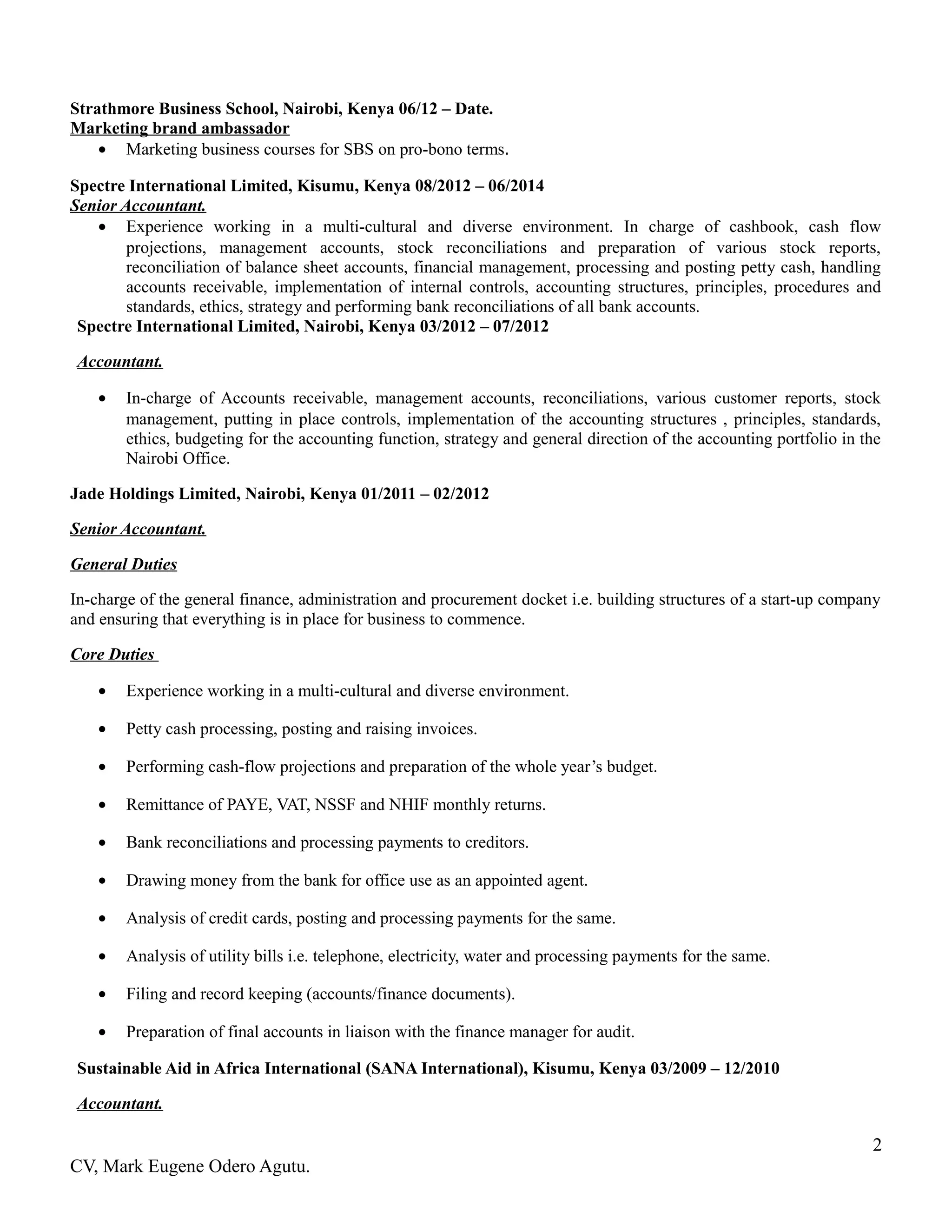 Updated CV Mark Eugene Odero | DOC