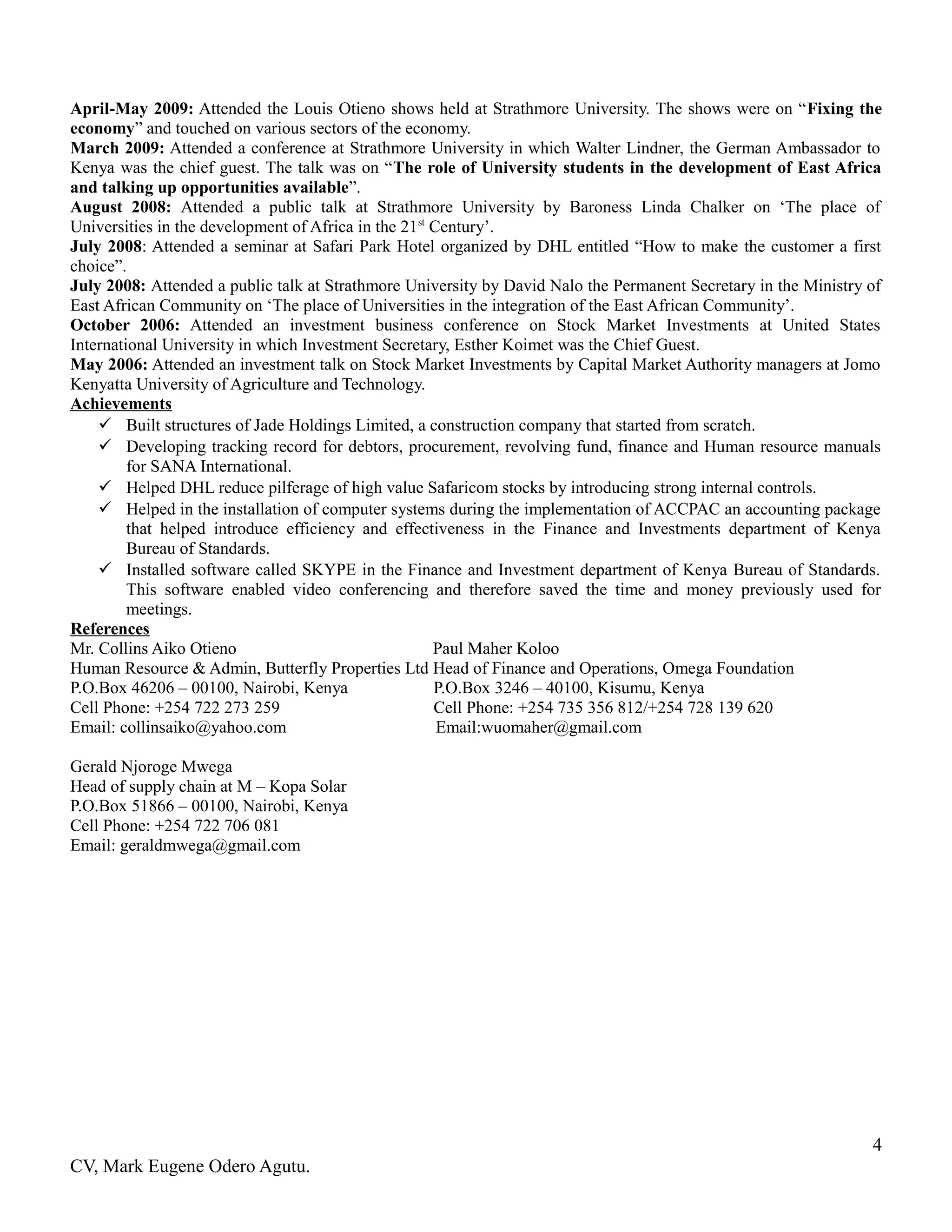 Updated CV Mark Eugene Odero | DOC