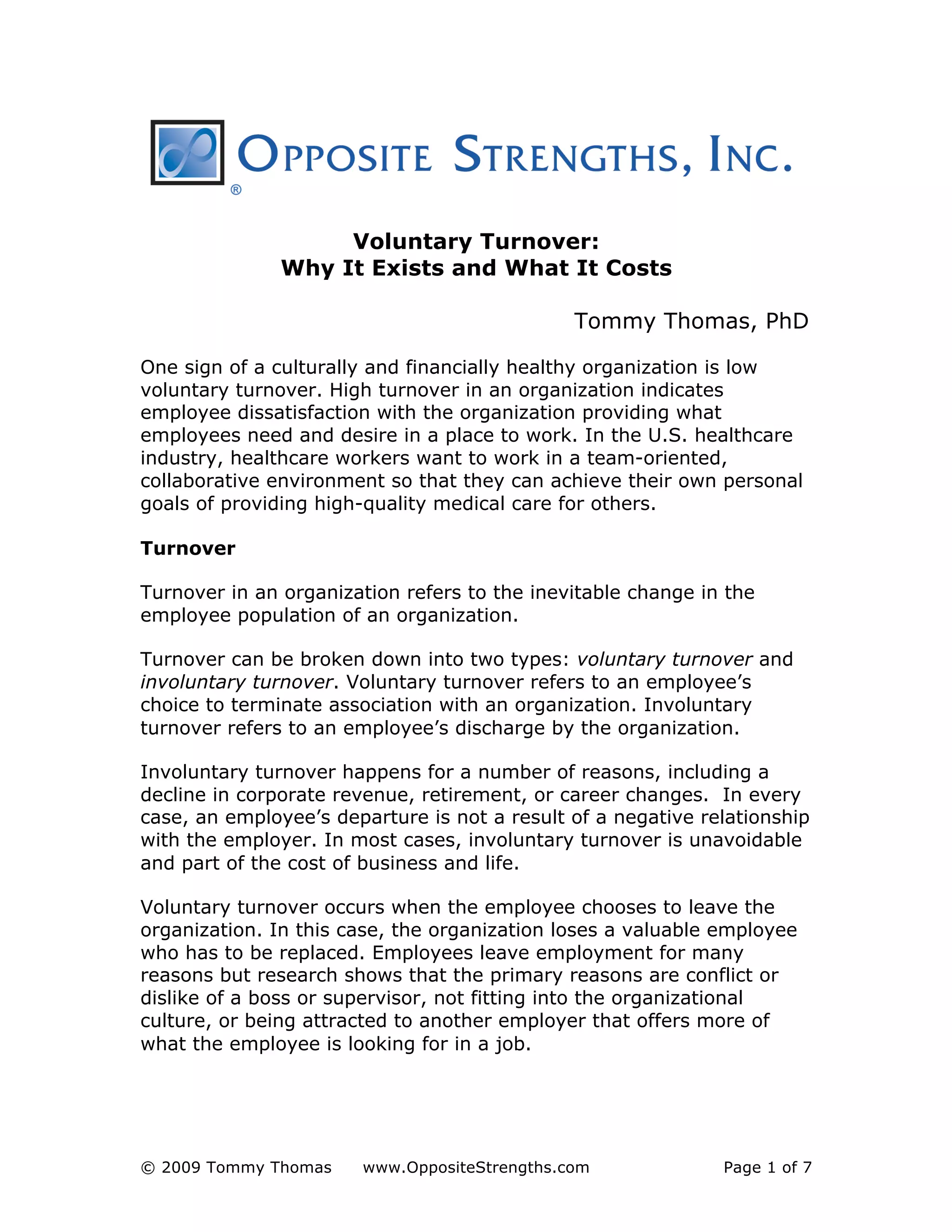 Voluntary Turnover-Why it Exists and What it Costs | PDF