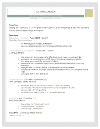Aaron Madsen-Resume 10-12-4 | PDF | Business | Business and Finance
