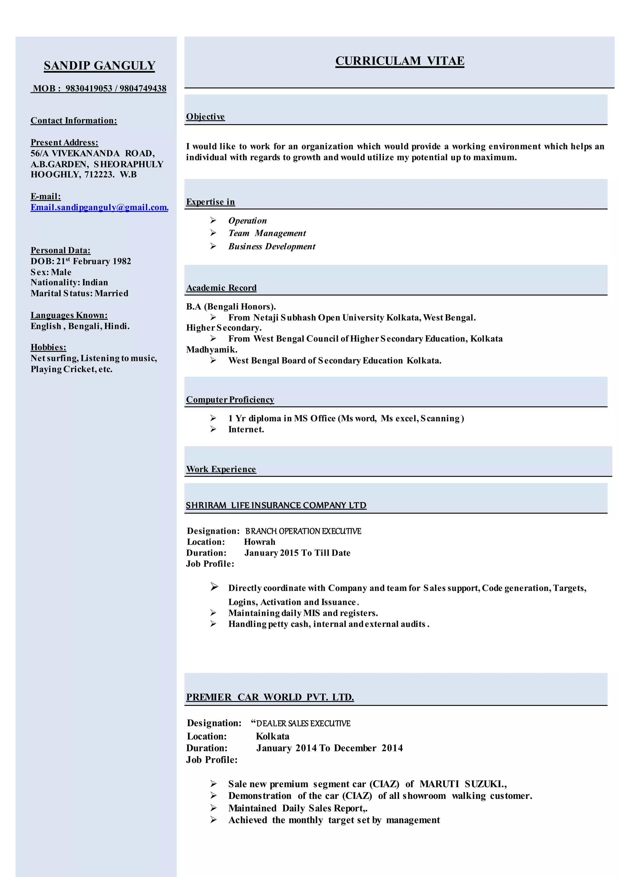 SANDIP CV | DOCX | Resume Writing and Advice | Job Search