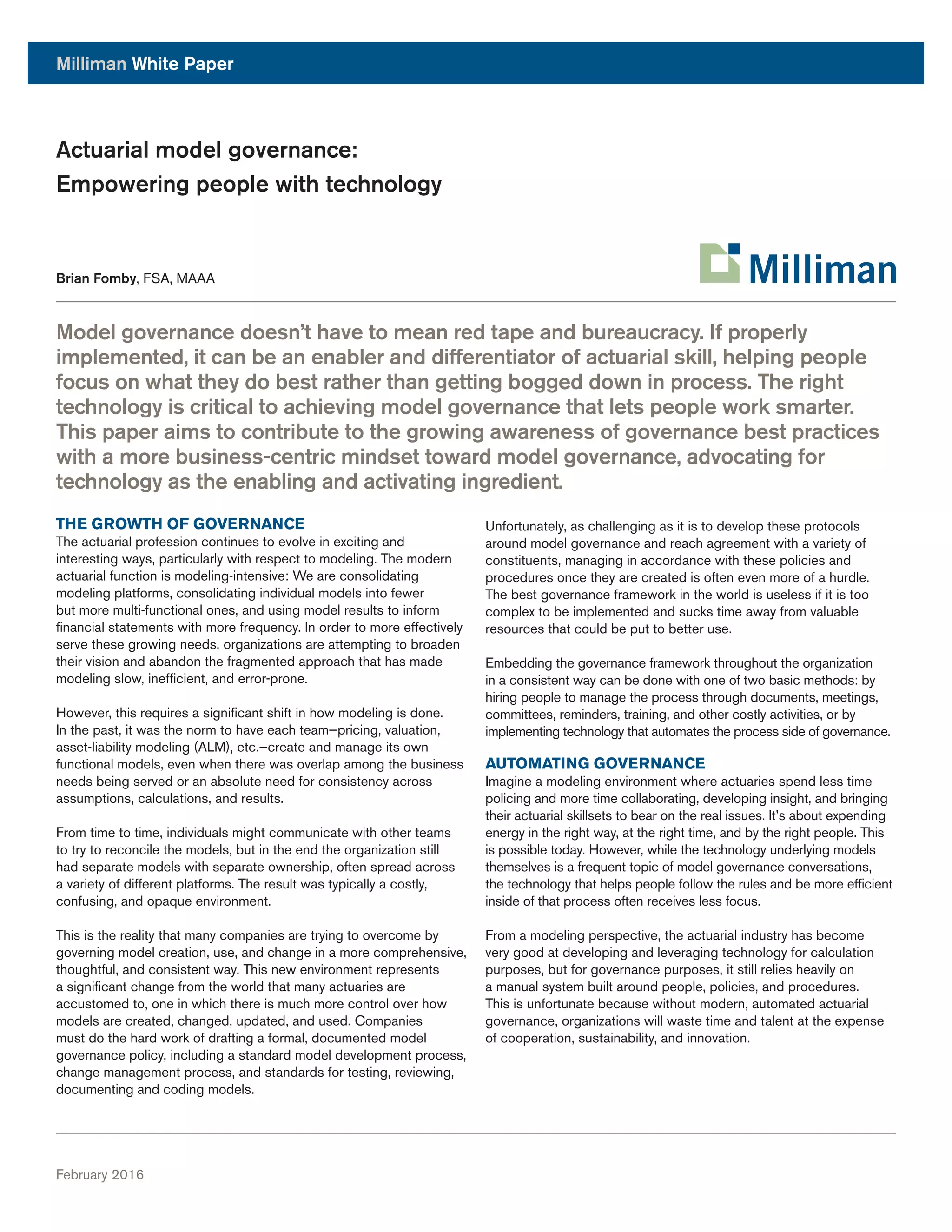 Actuarial Model Governance - Empowering People with Technology | PDF