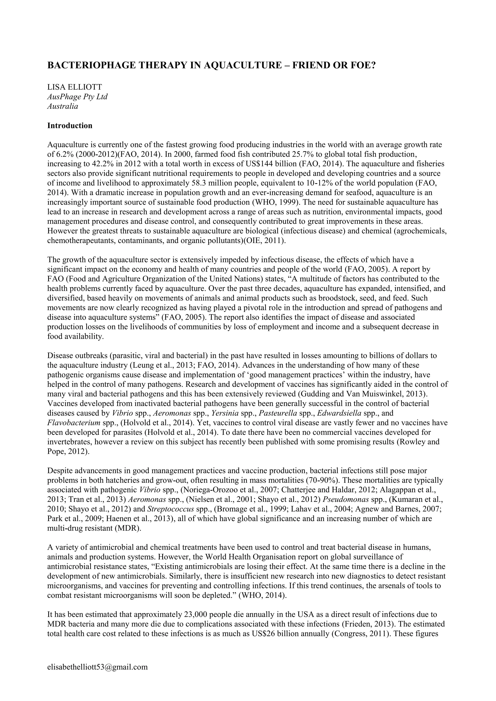 BACTERIOPHAGE THERAPY IN AQUACULTURE – FRIEND OR FOE | PDF