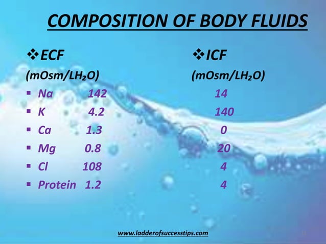 Body Water, Osmolarity and Ionic composition of Body fluids | PDF ...
