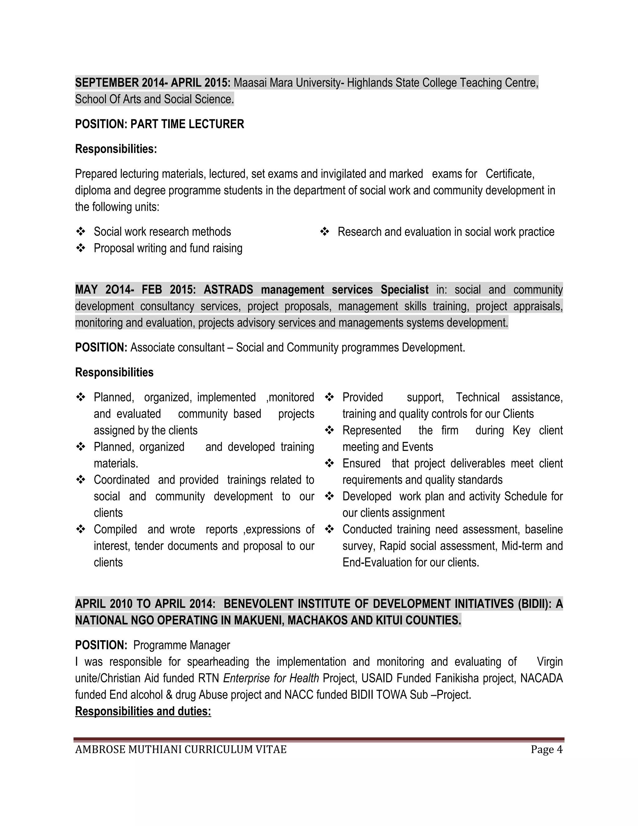AMBROSE MUTHIANI KOMU CV | PDF