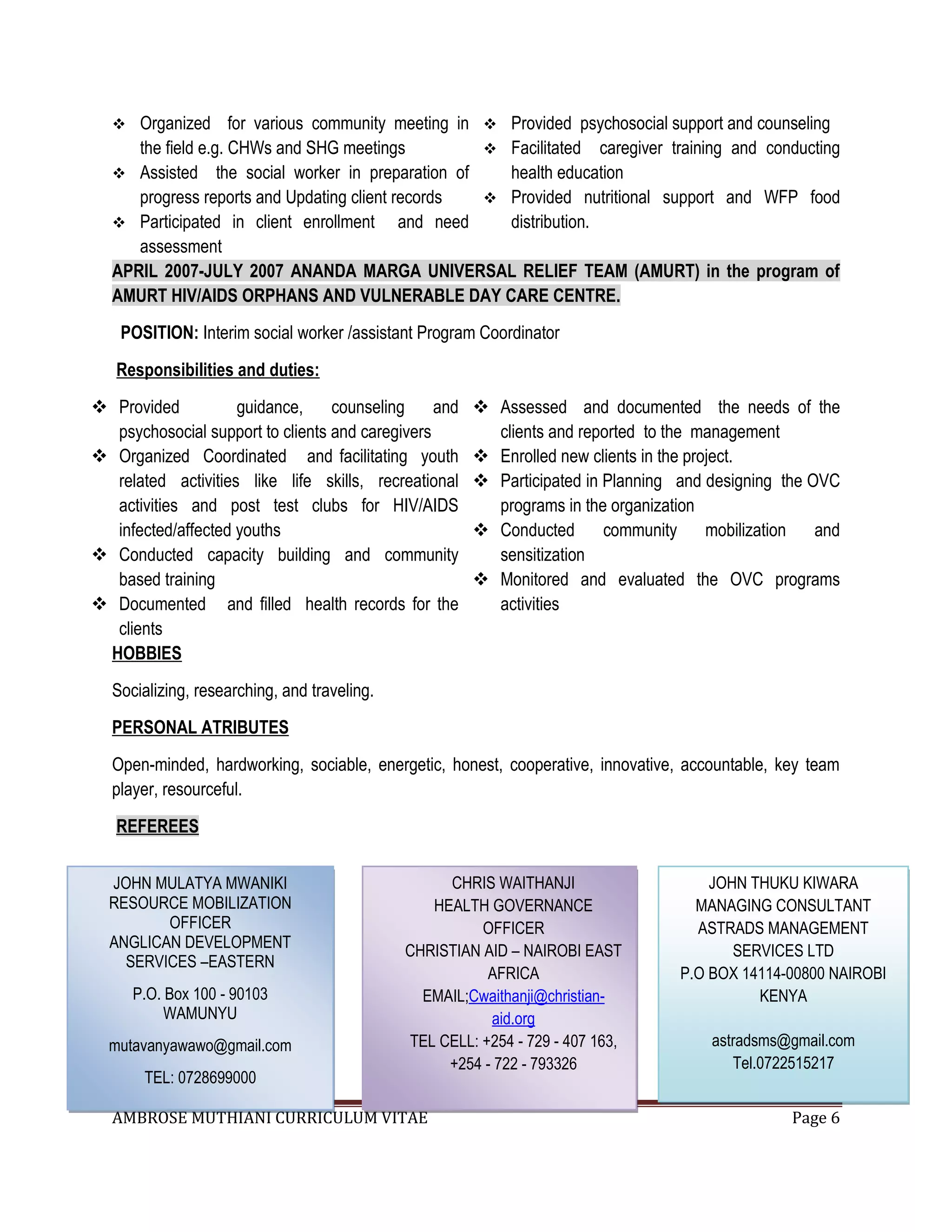 AMBROSE MUTHIANI KOMU CV | PDF