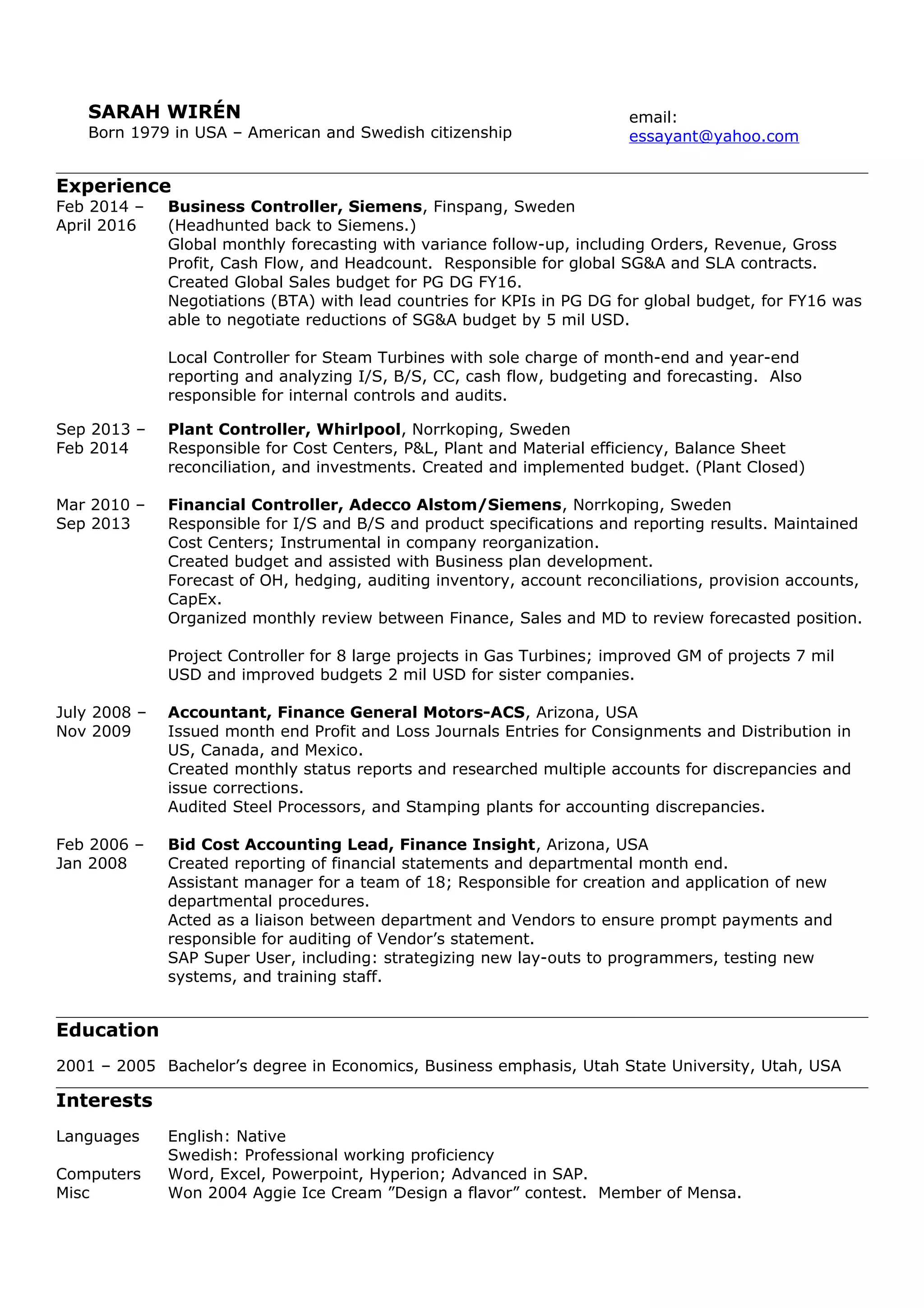 Sarah - English CV | PDF