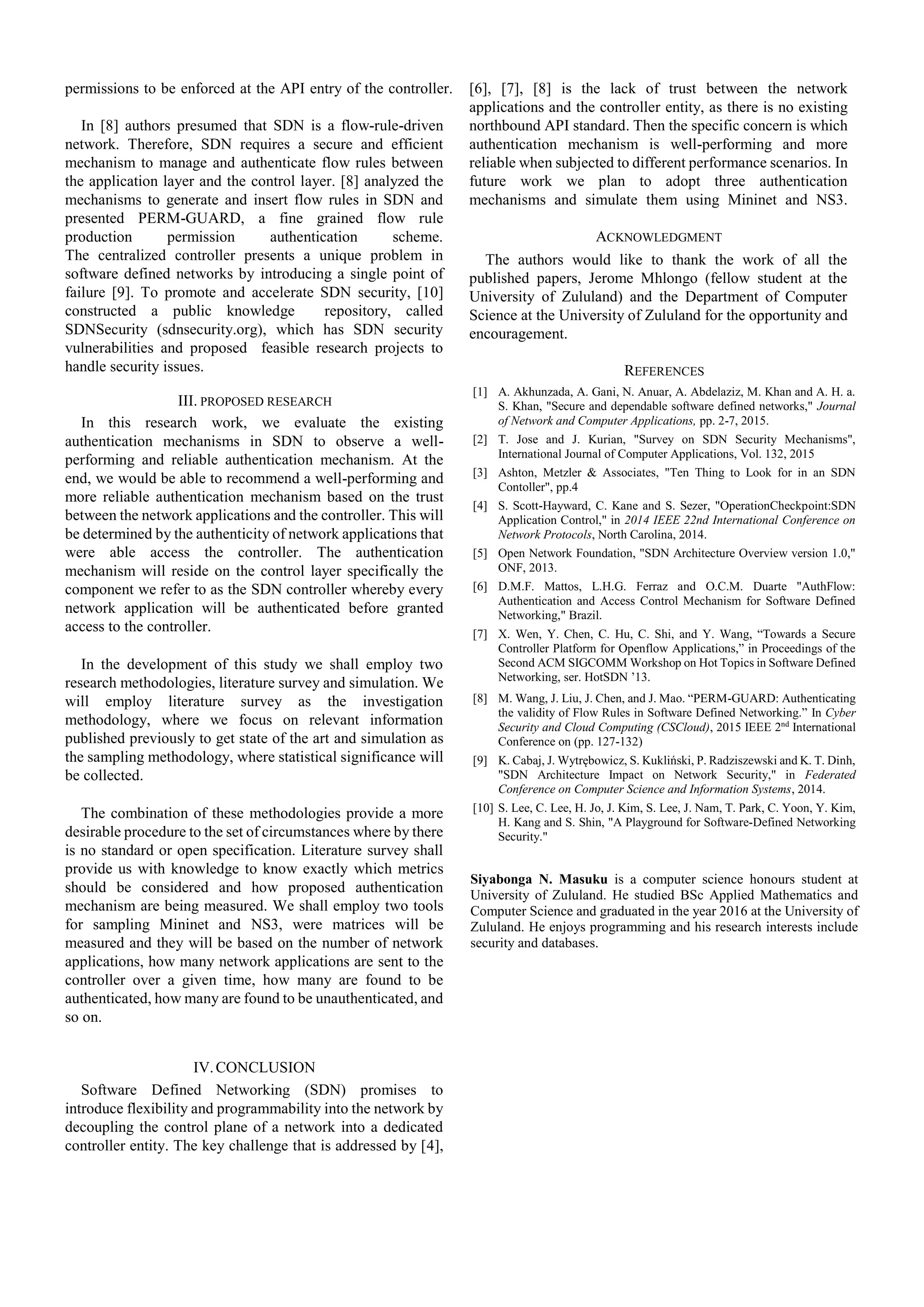 Evaluation of Authentication Mechanisms in Control Plane Applications for Software Defined ...