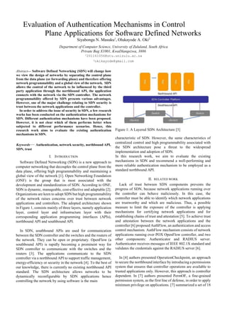 Evaluation of Authentication Mechanisms in Control Plane Applications for Software Defined ...