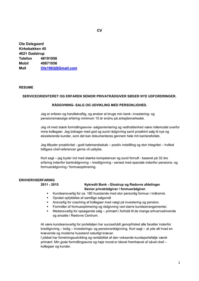 CV Ole Dalsgaard Januar 2016 | PDF