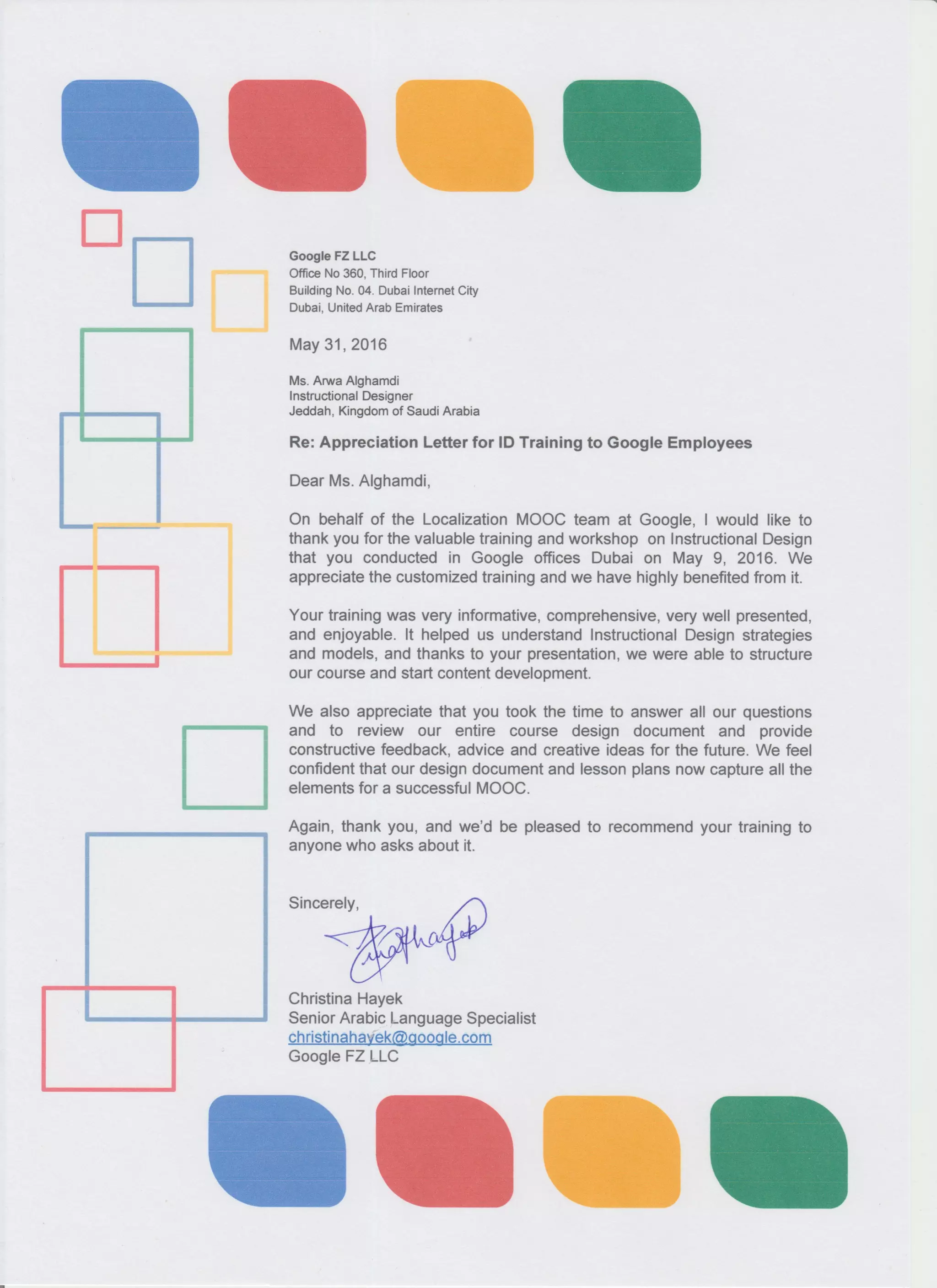 Appreciation Letter - Arwa Alghamdi | PDF