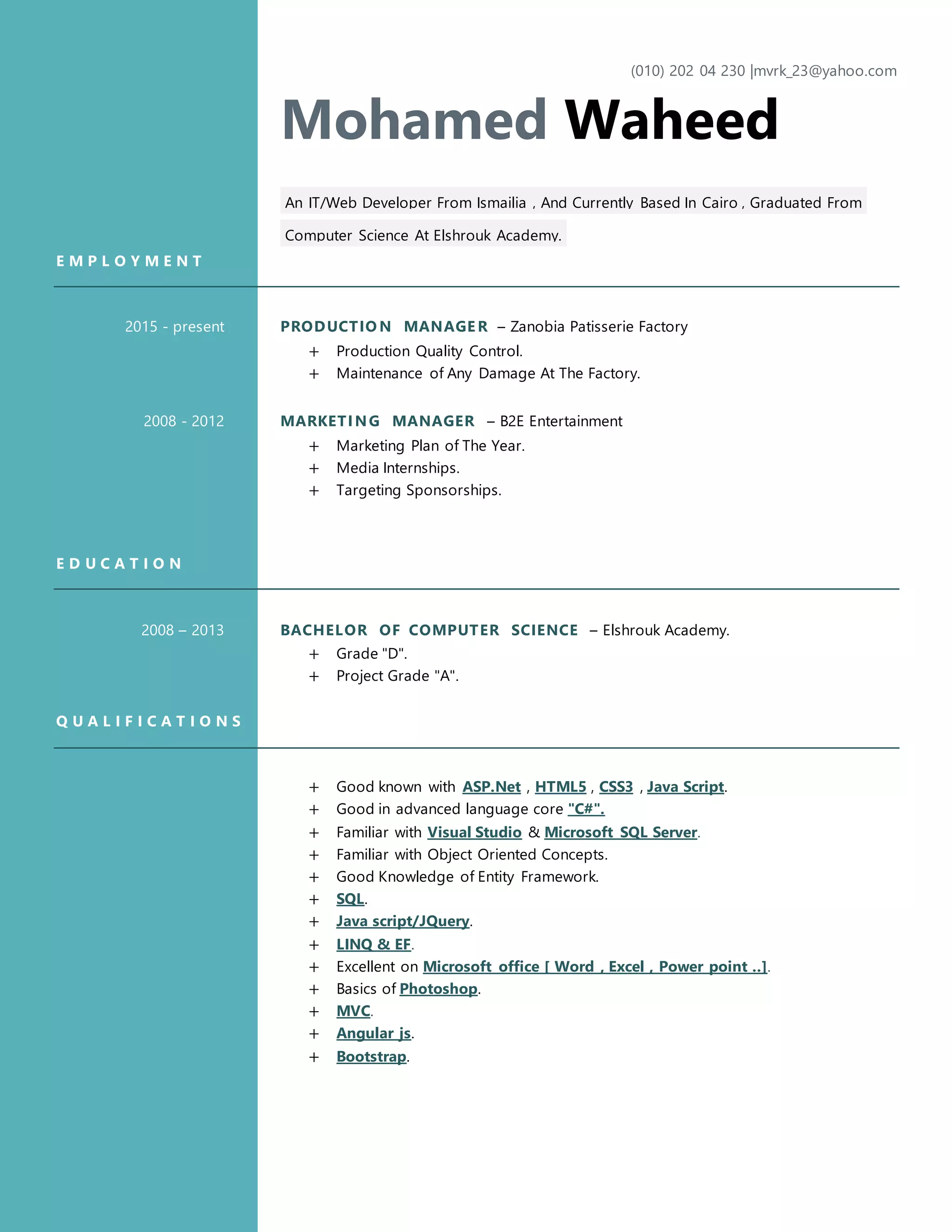 Mohamed Waheed'CV | PDF